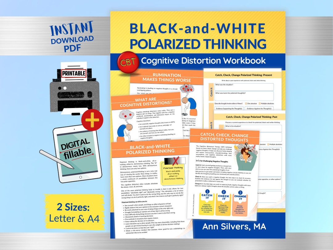 CBT Polarized Thinking Cognitive Distortion Worksheets: Coping Skills ...