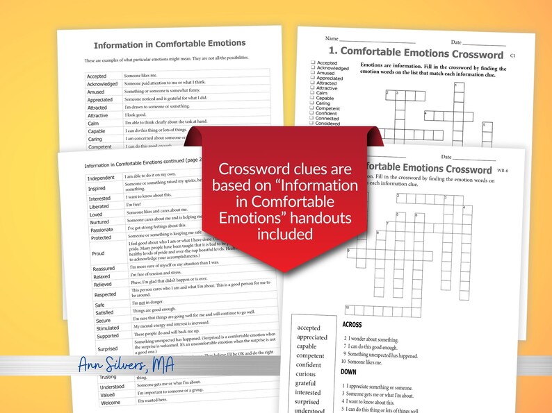 Positive Emotions Crossword Worksheets: SEL Feelings Chart, Definitions ...