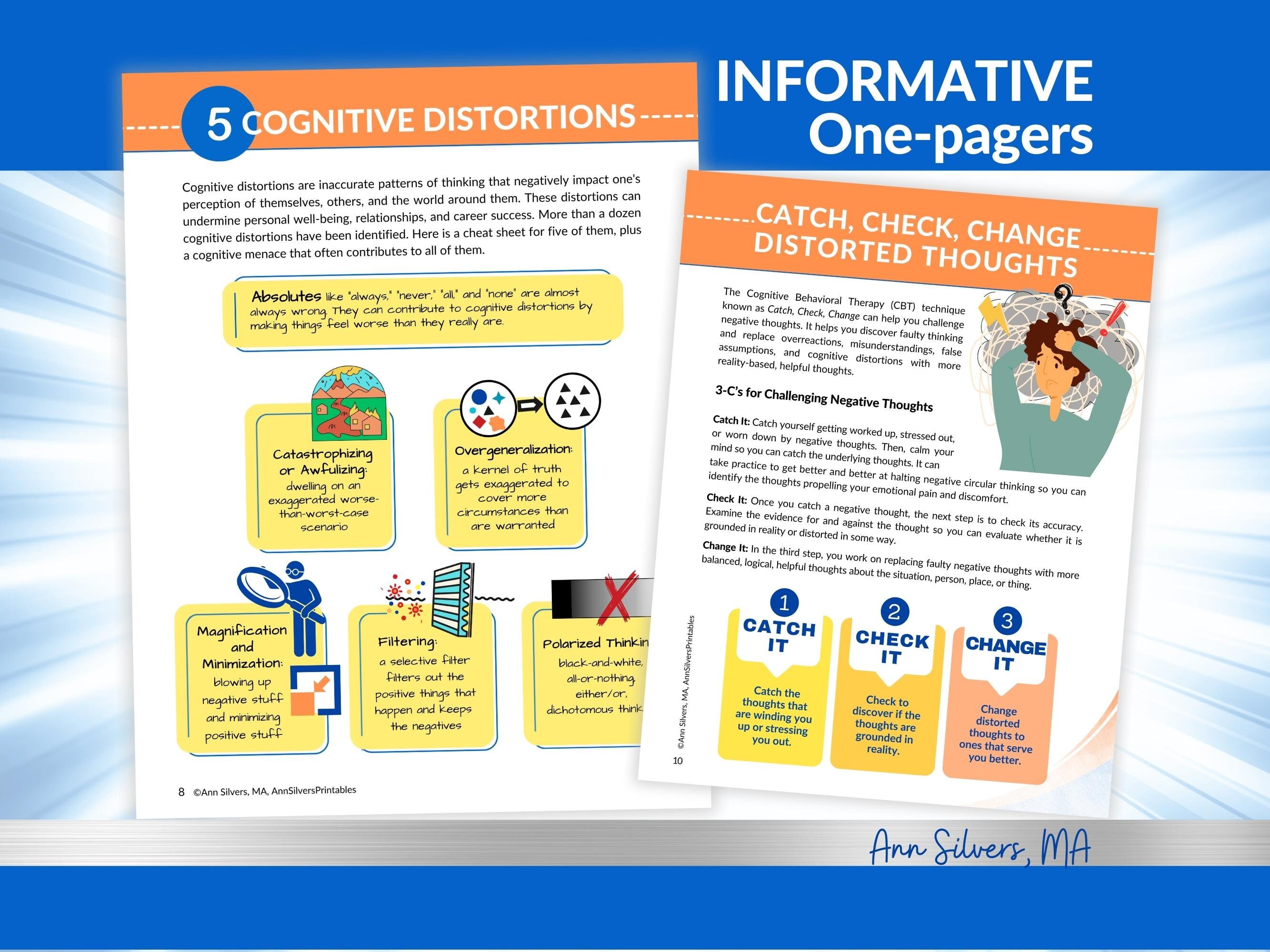 CBT Therapy Worksheets PDF: Cognitive Distortions Bundle, Printable ...