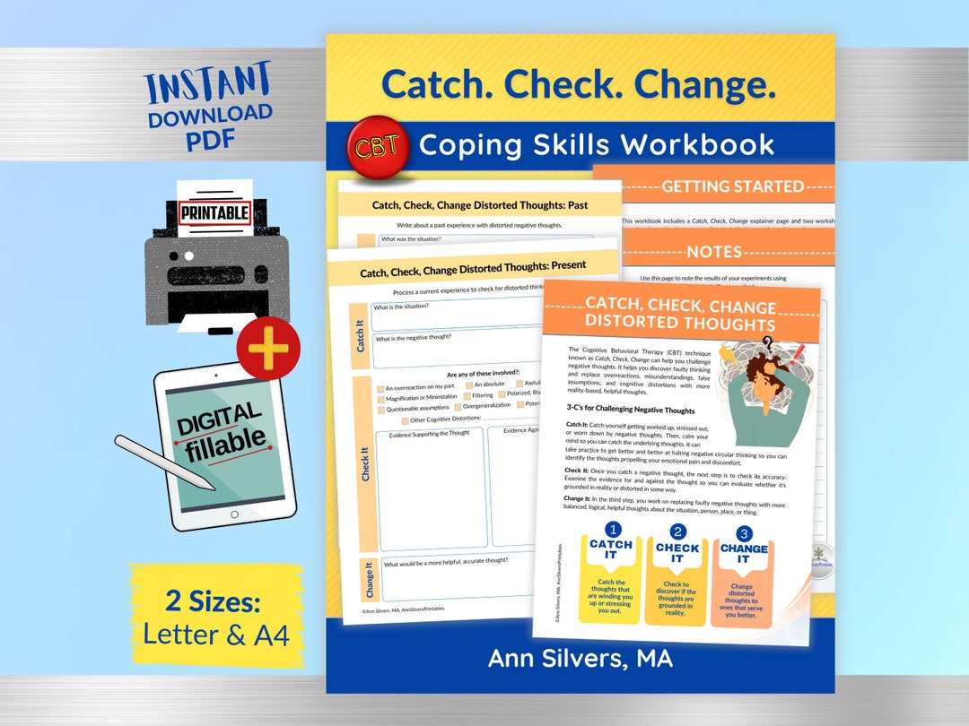 CBT Therapy Worksheets PDF: Catch, Check, Change, Printable, Fillable ...