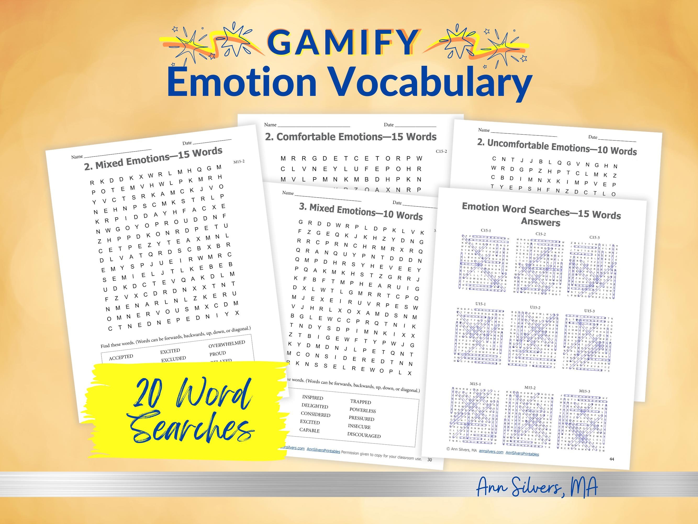Emotion Word Search Worksheets, Positive and Negative Feelings Chart ...