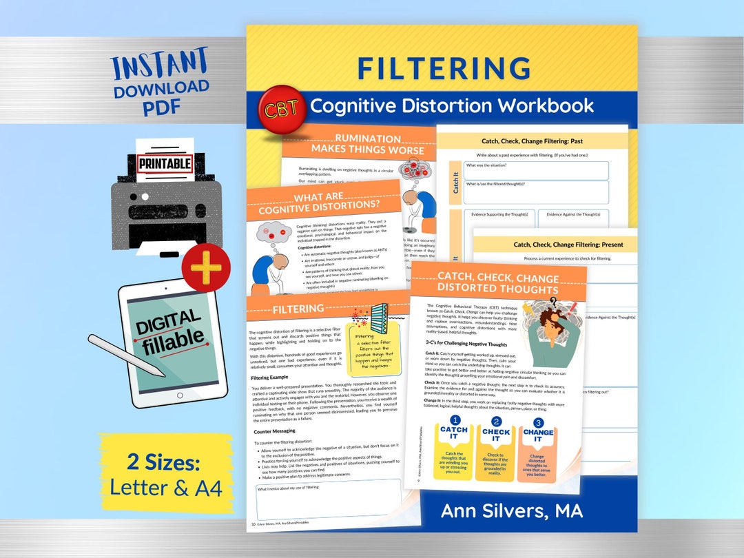 CBT Therapy Worksheets PDF: Filtering Cognitive Distortion, Printable ...