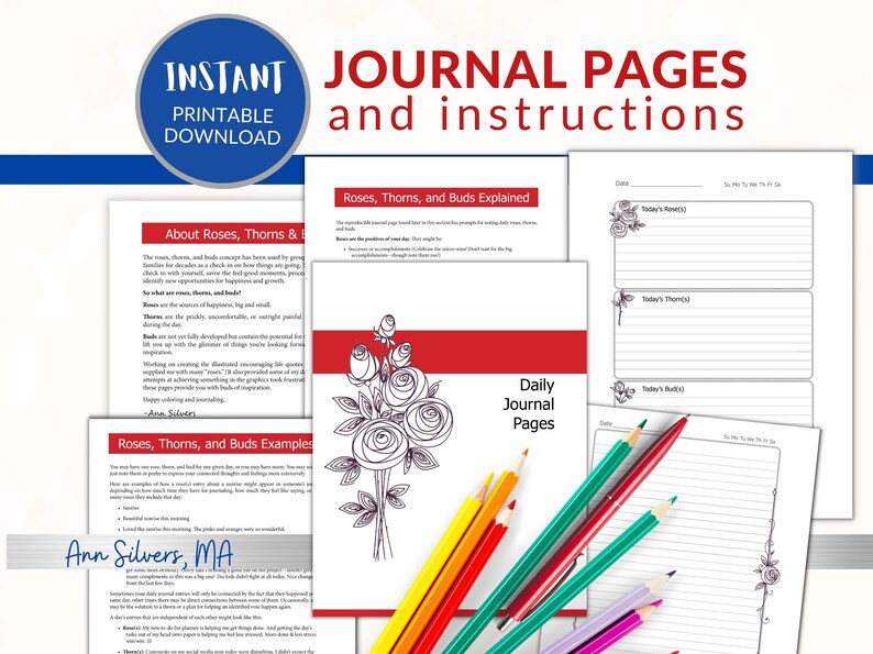 Roses, Thorns & Buds Guided Journal Page Digital Printable, 50 Adult ...