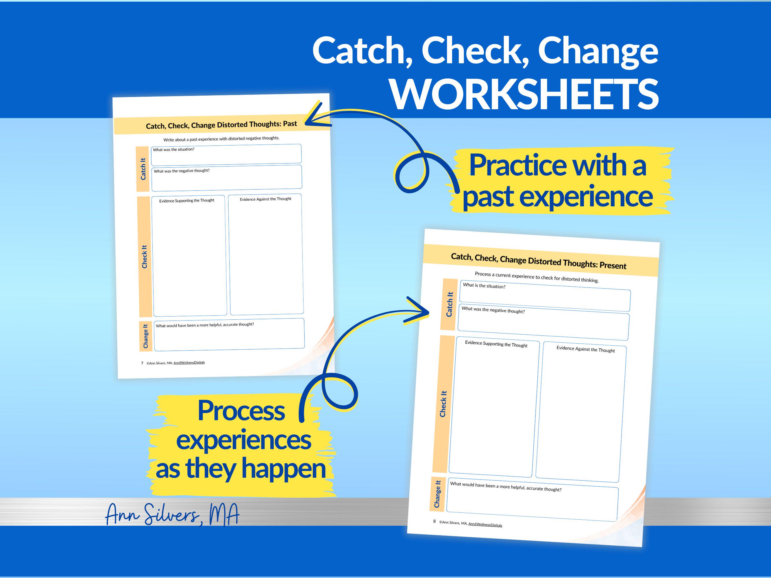 CBT Coping Skills Worksheets: Catch, Check, Change Workbook (printable ...