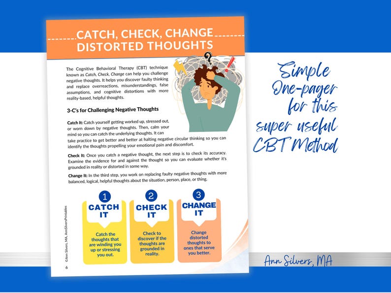 CBT Therapy Worksheets PDF: Catch, Check, Change, Printable, Fillable ...