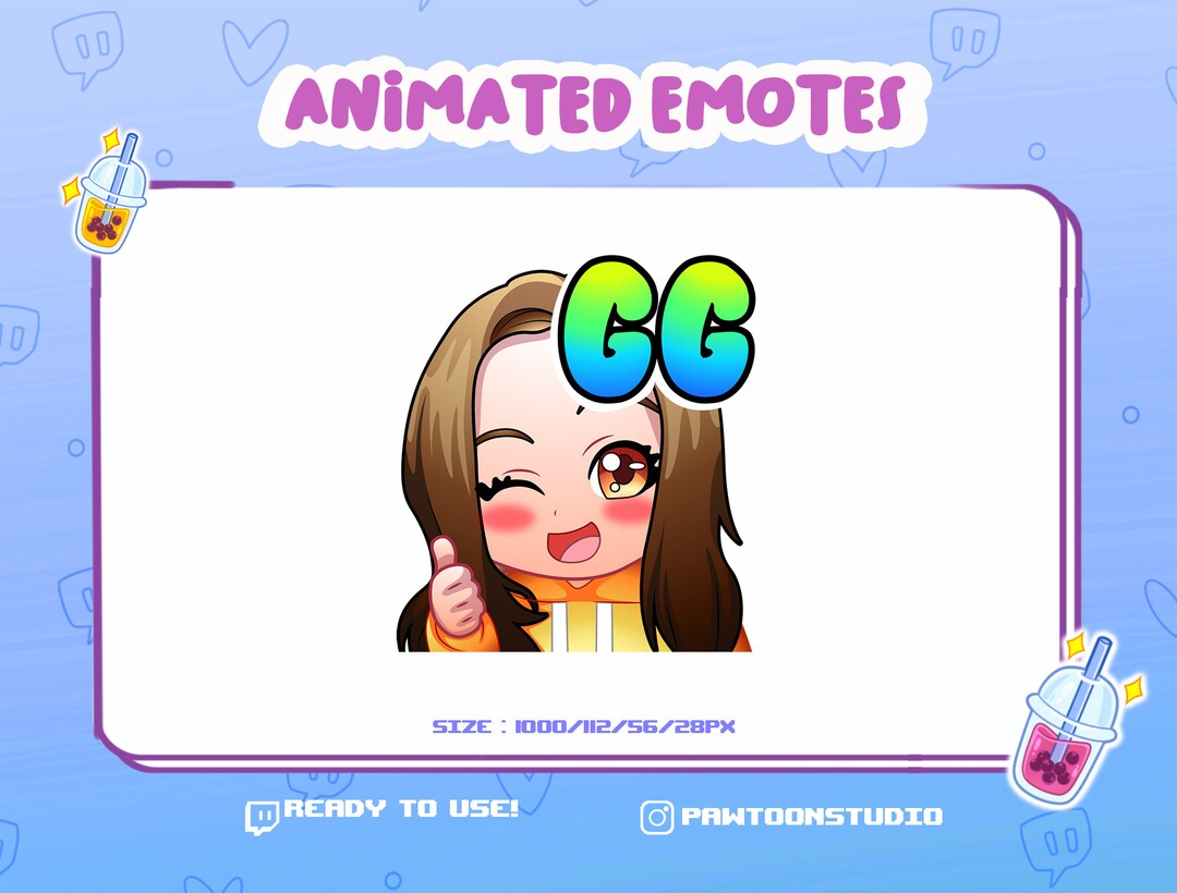 Animated Emote Girl Emote Brown Hair Brown Eyes Orange Hoodie Cute ...