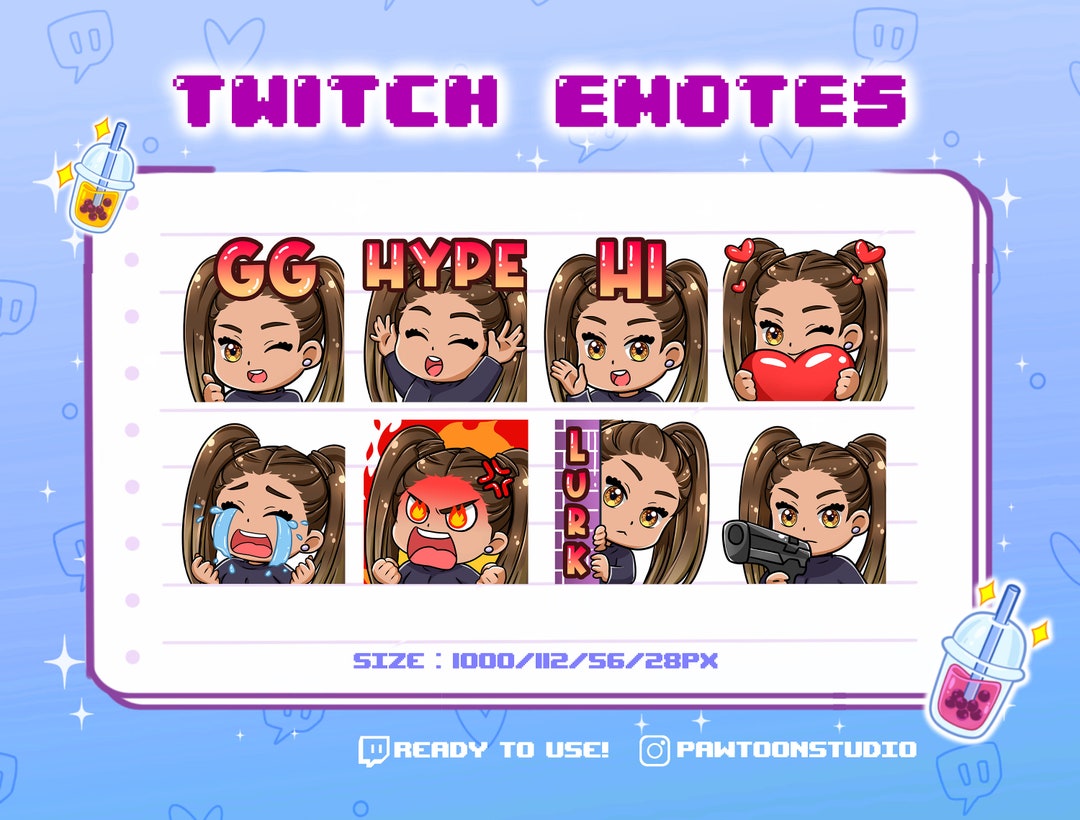 Chibi Girl Emotes Brown Hair Brown Eyes Blue Navy Tshirt Cute Streamer ...