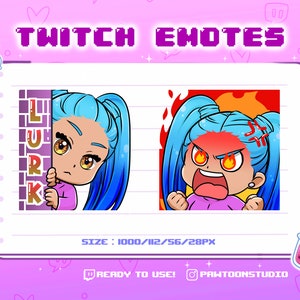 Chibi Girl Emotes Blue Hair Brown Eyes Purple Long-sleeved Clothes Cute ...