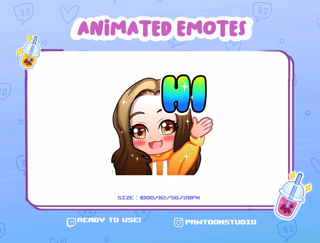 Animated Emote Girl Emote Brown Hair Brown Eyes Orange Hoodie Cute ...