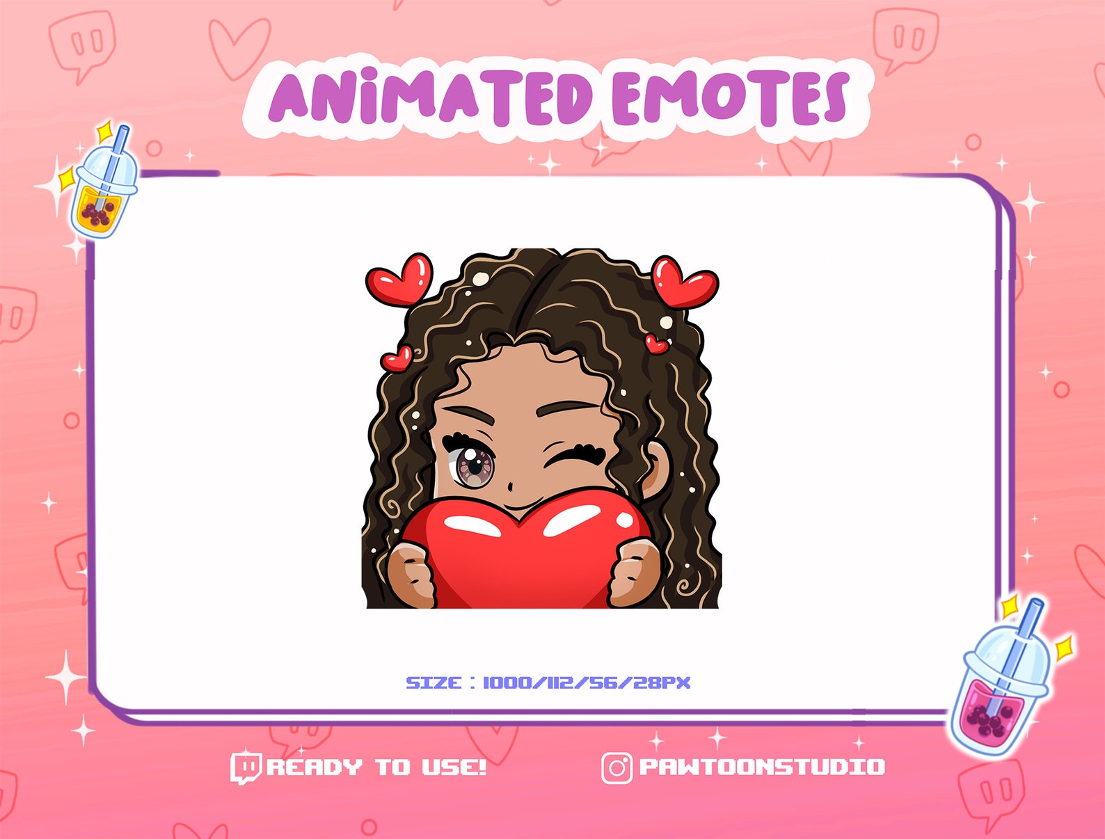 Animated Emote Girl Emote Curly Brown Hair Grey Eyes - Etsy