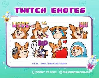 Twitch Emote / Corgy Emotes Pack RIP, Hi, Heart Love, Hype, Booty, Lurk ...