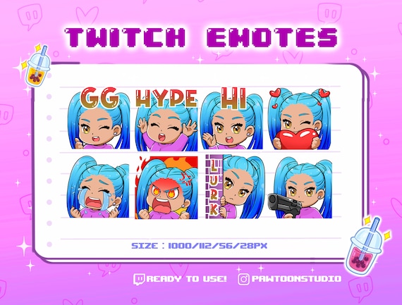 Chibi Girl Emotes Blue Hair Brown Eyes Purple - Etsy