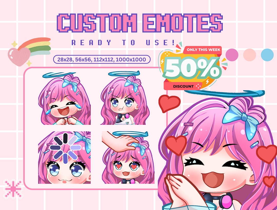 50% OFF Custom Twitch Emotes, Cute Chibi Anime Style, Kawai Chibi Emote ...