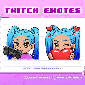 Chibi Girl Emotes Blue Hair Brown Eyes Purple - Etsy