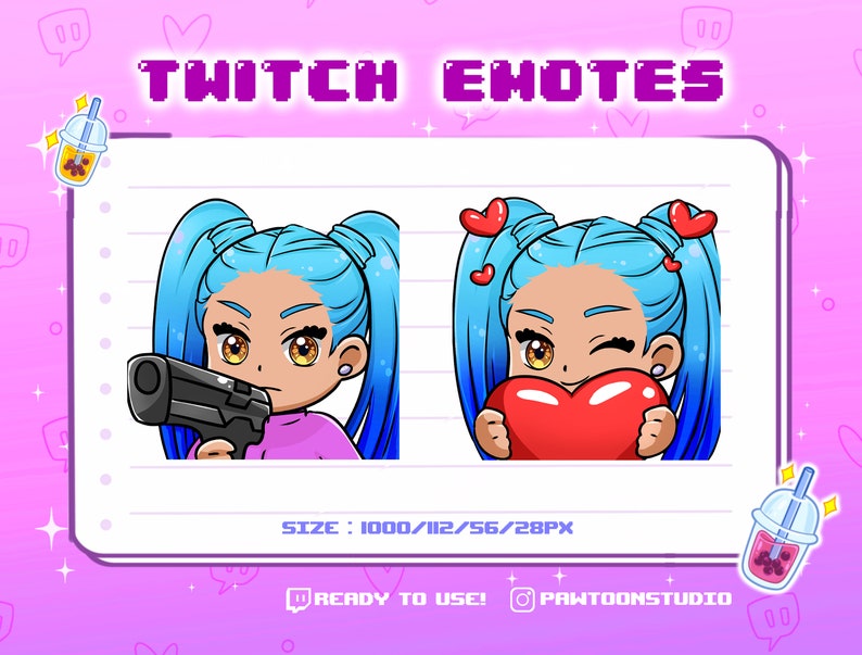 Chibi Girl Emotes Blue Hair Brown Eyes Purple - Etsy