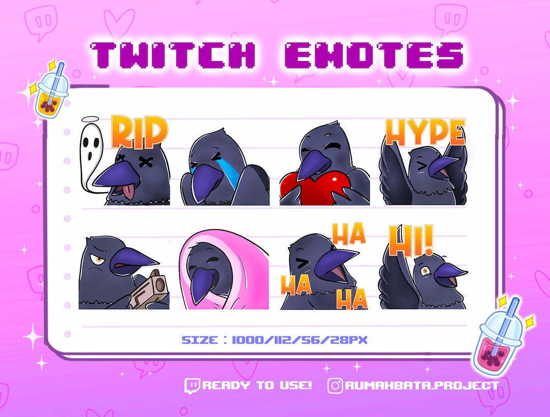 Cute Crow Emote | Cute Streamer Emoji | Twitch Emotes | Crow Emotes - Etsy