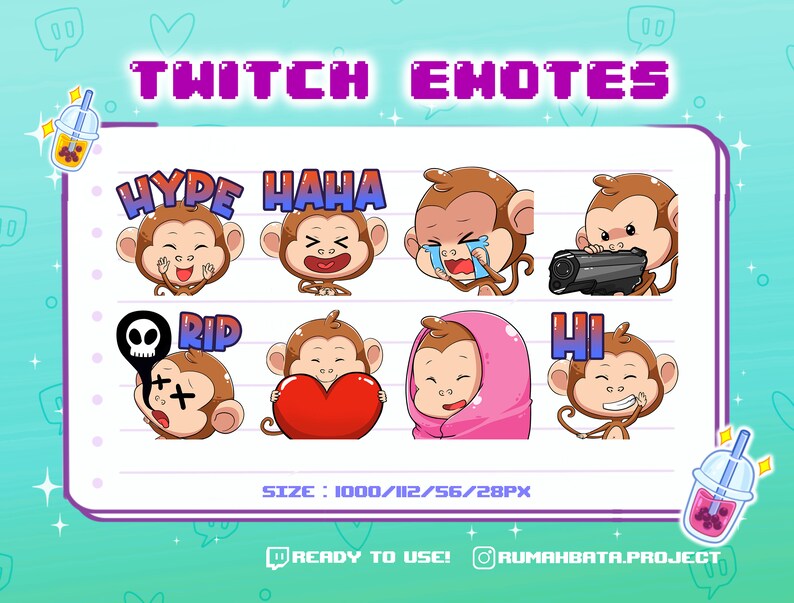 Cute Monkey Emote Cute Streamer Emoji Twitch Emotes - Etsy Canada