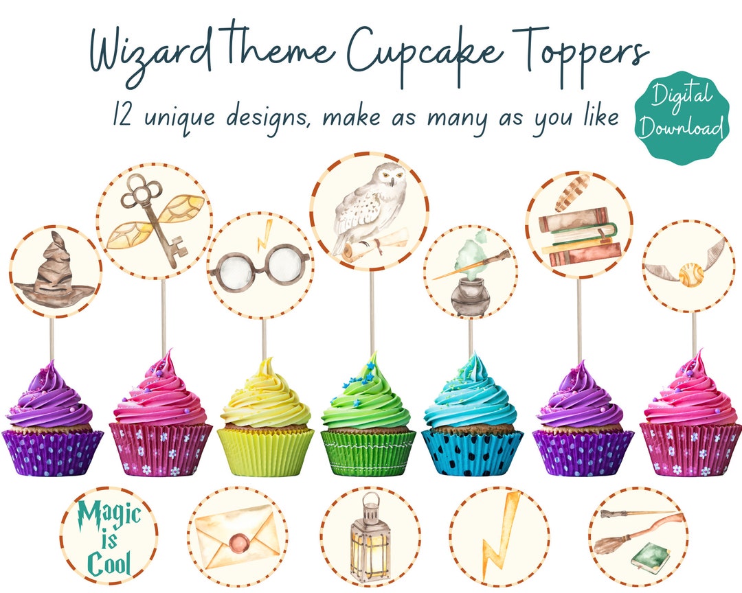 Wizard Cupcake Toppers Printable, Magical Wizard Party, Shower, Wizard ...