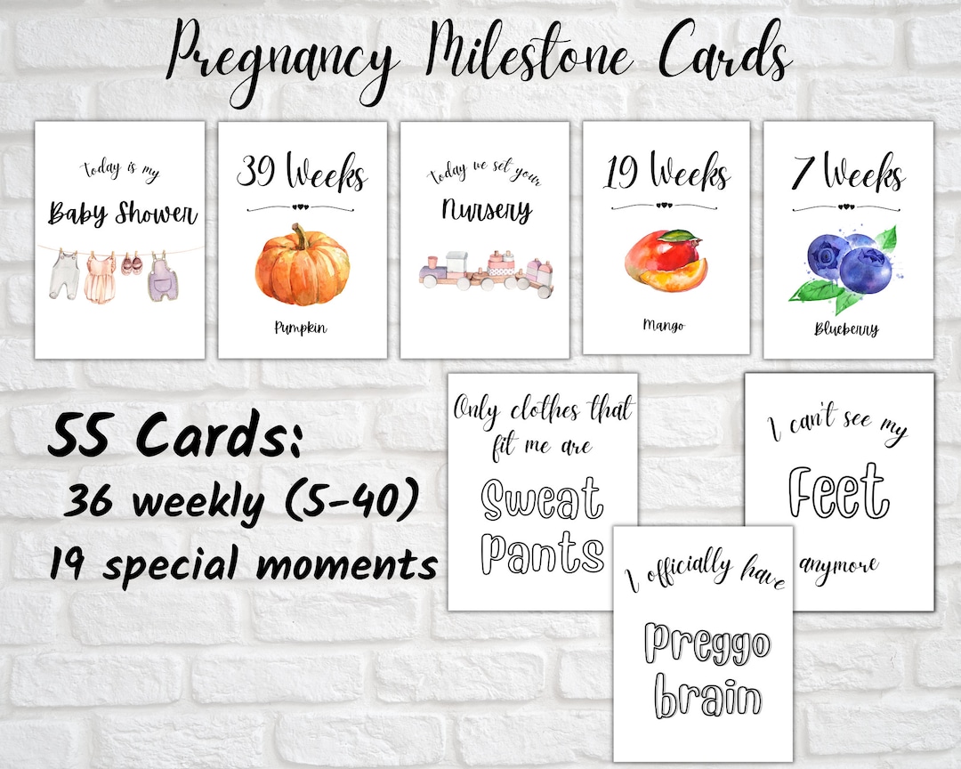 Pregnancy Milestone Cards Every Week, Pregnancy by Week, Baby Size by ...