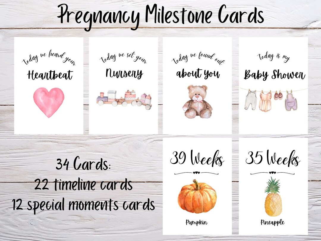 Pregnancy Milestone Cards, Watercolor Pregnancy Journal Cards Showing ...