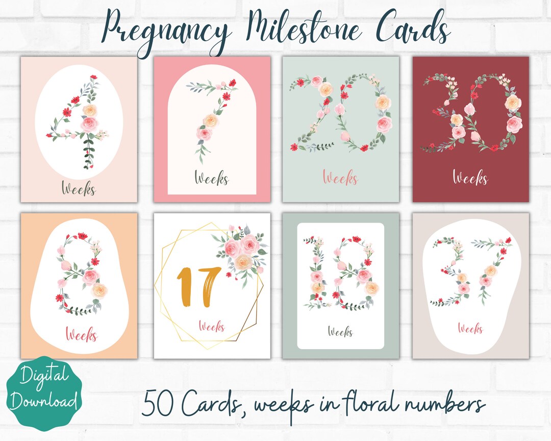 Pregnancy Milestone Cards Every Week, Pregnancy by Week, Baby Size by ...