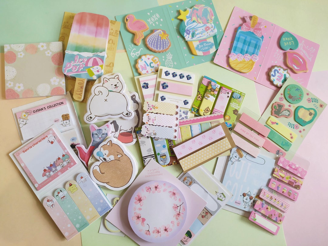 Kawaii Sticky Notes Set: Index Tabs, Bookmarks, Stationery Grab Bag - Etsy