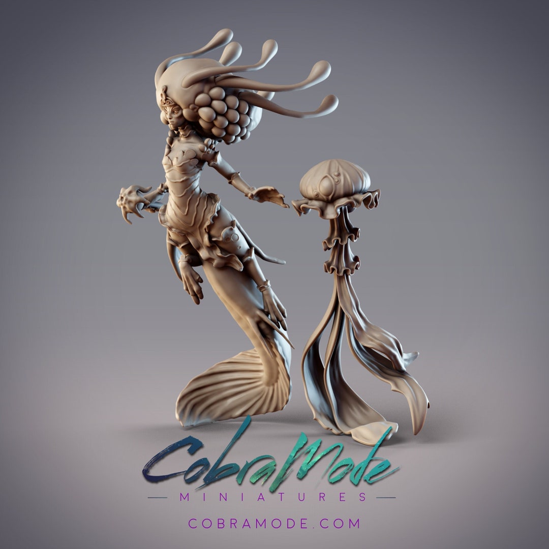 Melusine, Lemurian Jellyfish Mage and Servitor - Mermaid Caster - 32mm ...