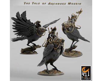 Mousefolk Raven Rider - Gargantuan Size Creature - 32mm Scale Miniature ...