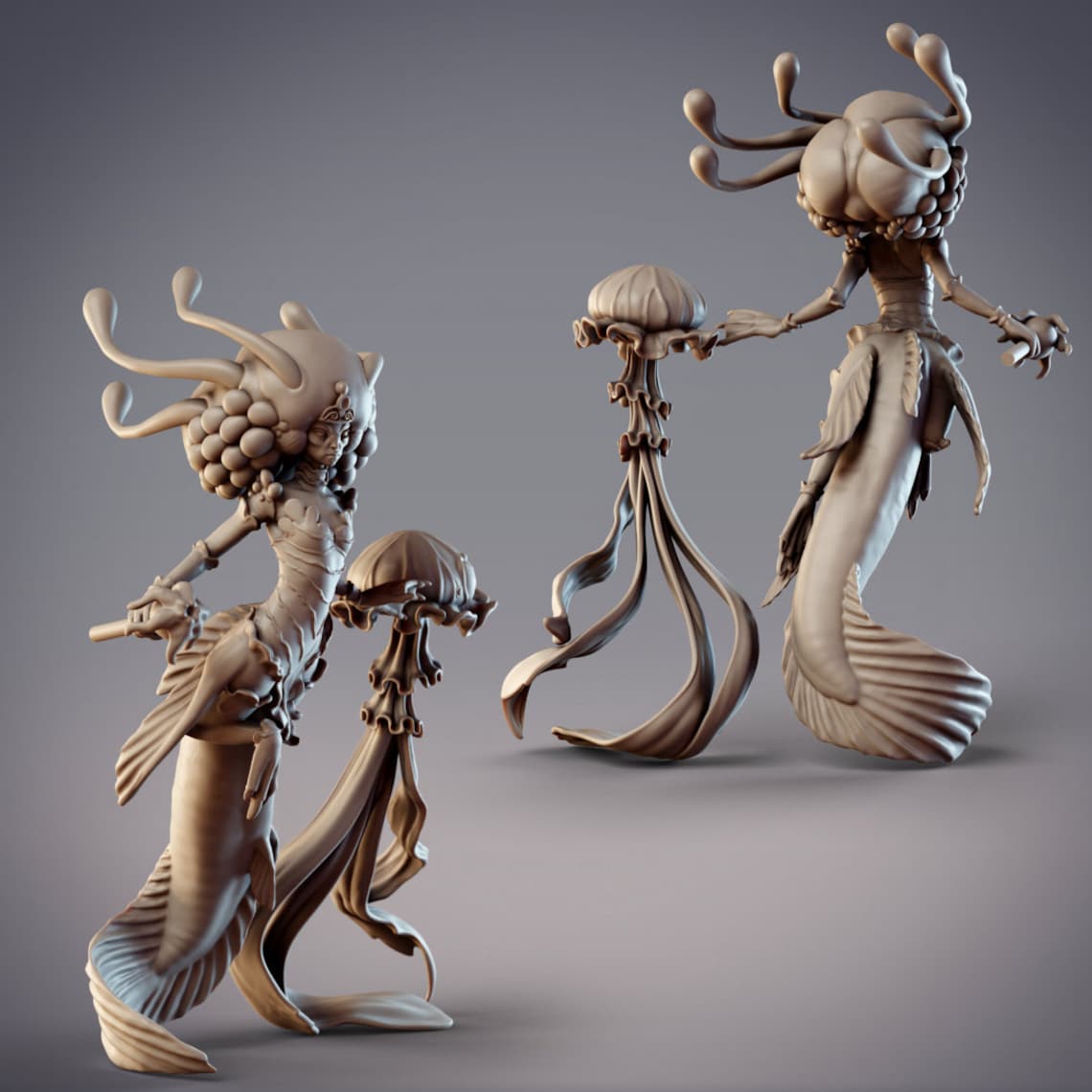 Melusine, Lemurian Jellyfish Mage and Servitor - Mermaid Caster - 32mm ...
