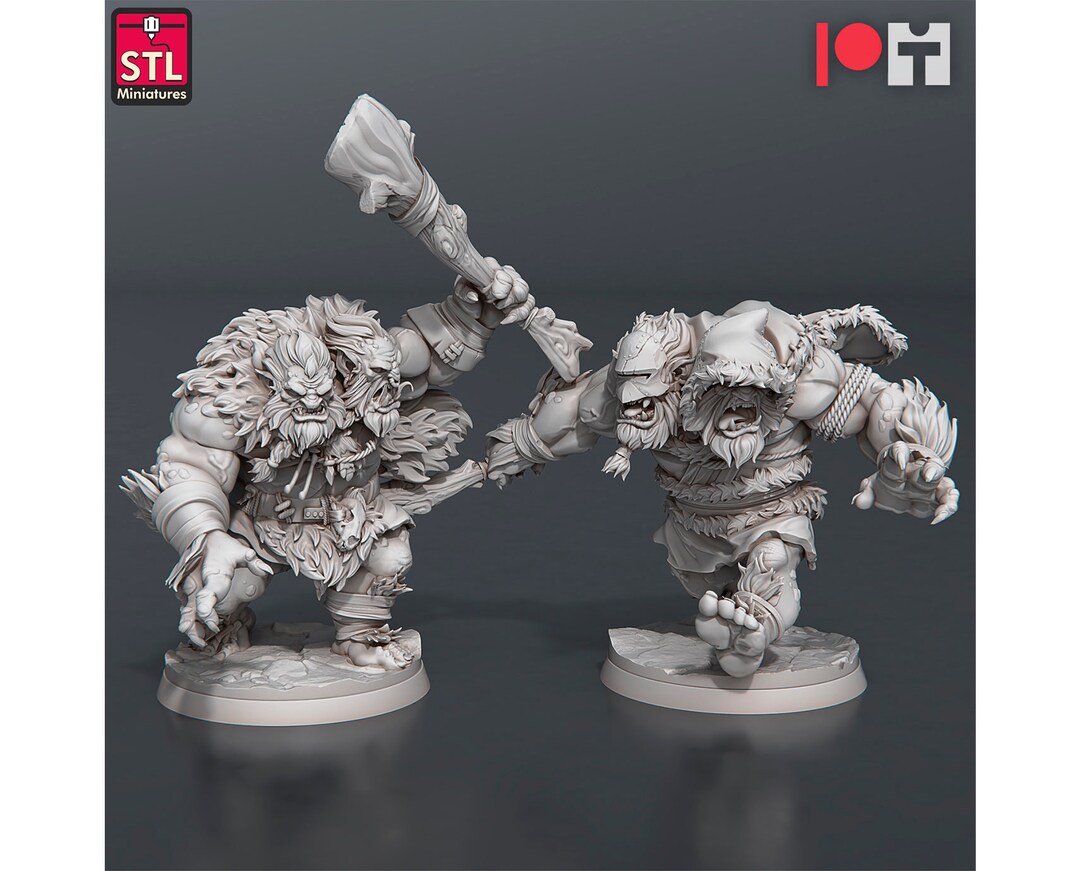 Two-heade Snow Trolls Set - 32mm Scale Miniatures - Etsy