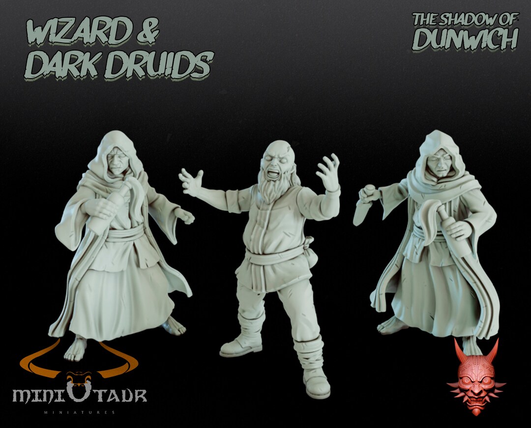 Wizard and Dark Druids - 32mm Scale Miniature - Shadow of Dunwich ...