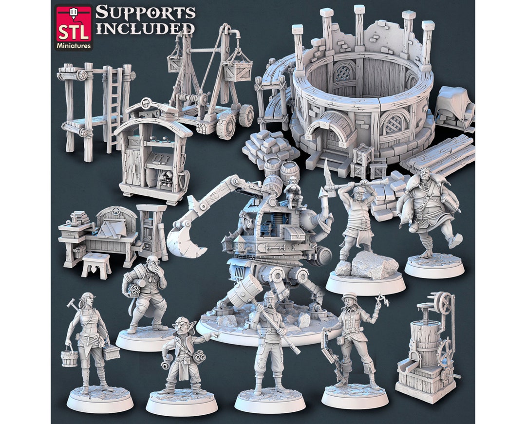 Constructors Set - 32mm Scale Miniatures With Dnd Stats - Etsy