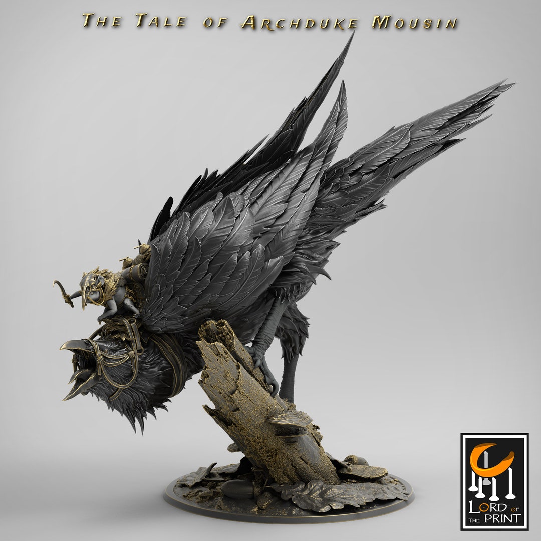 Mousefolk Raven Rider - Gargantuan Size Creature - 32mm Scale Miniature ...