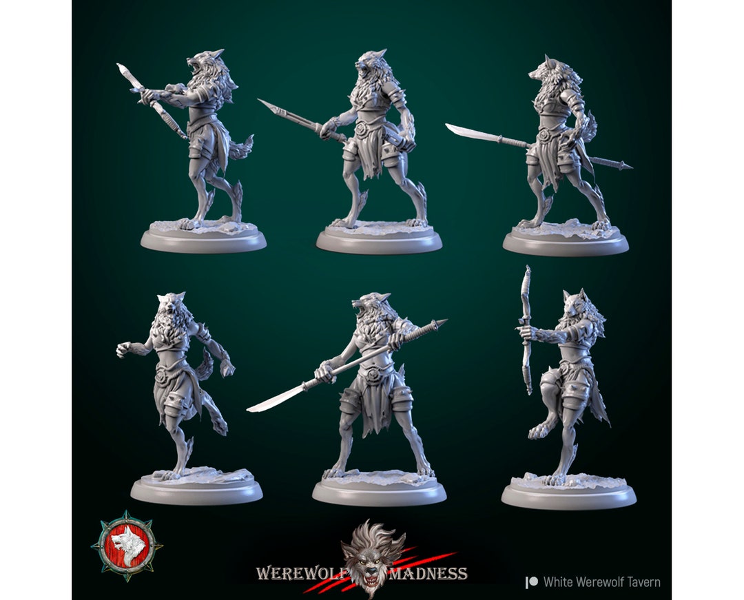 Female Werewolves Warriors - 32mm Scale Miniature - White Werewolf ...