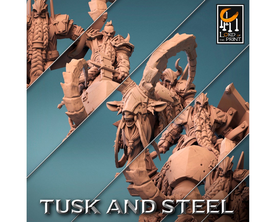 Dwarves Goat Riders Pack - Large Size Creature - 32mm Scale Miniature ...