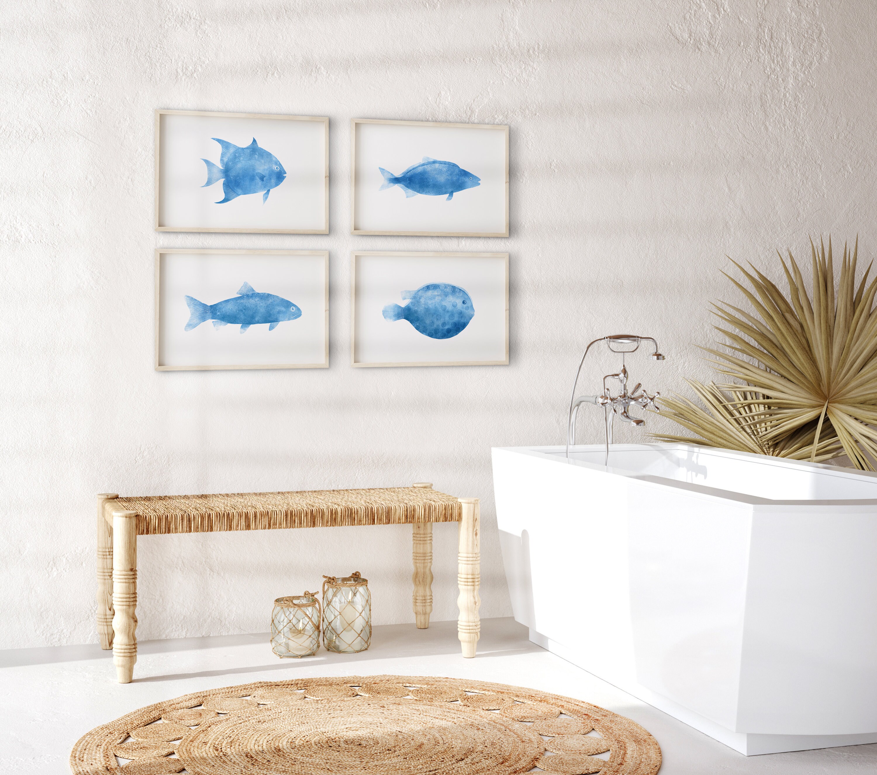 Blue Fish Set of 4 Printable Artworks Ocean Seascape Wall Decor ...