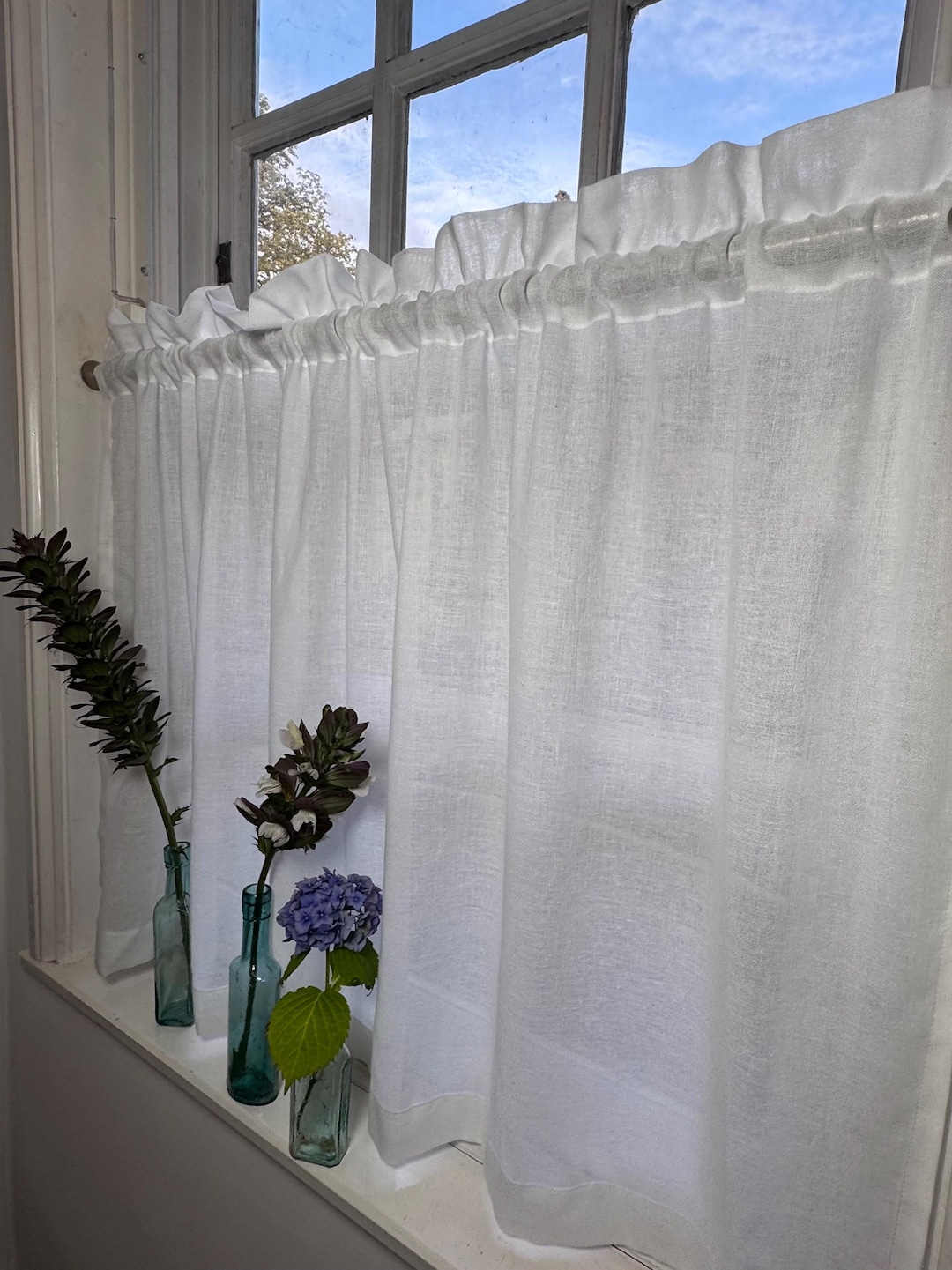 Handmade Muslin Cafe Curtains: Gathered Rod Pocket, Semi-sheer, Cream ...