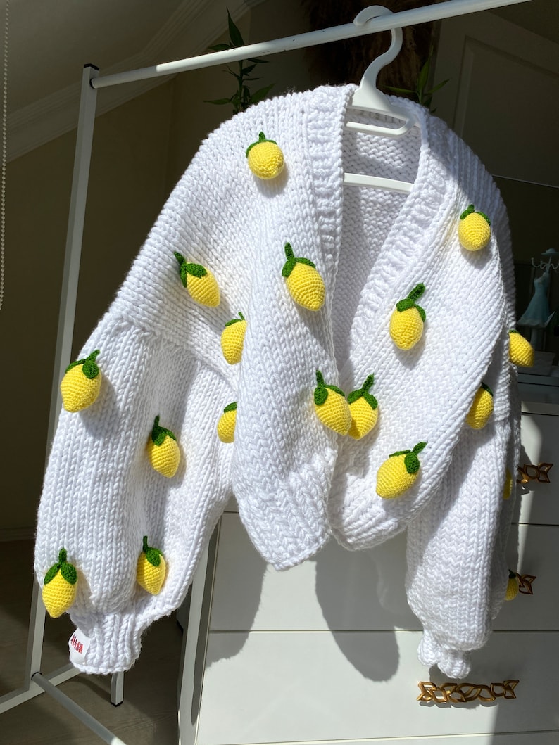 Leilayca Lemon Cardigan 3D Lemon Embroidered Sweater 3D - Etsy