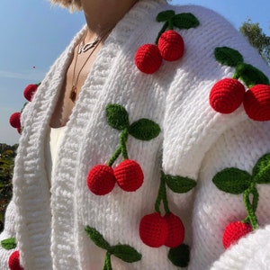 Leilayca, Cherry Cardigan , 3d Cherry Embroidered , Chunky Woman ...