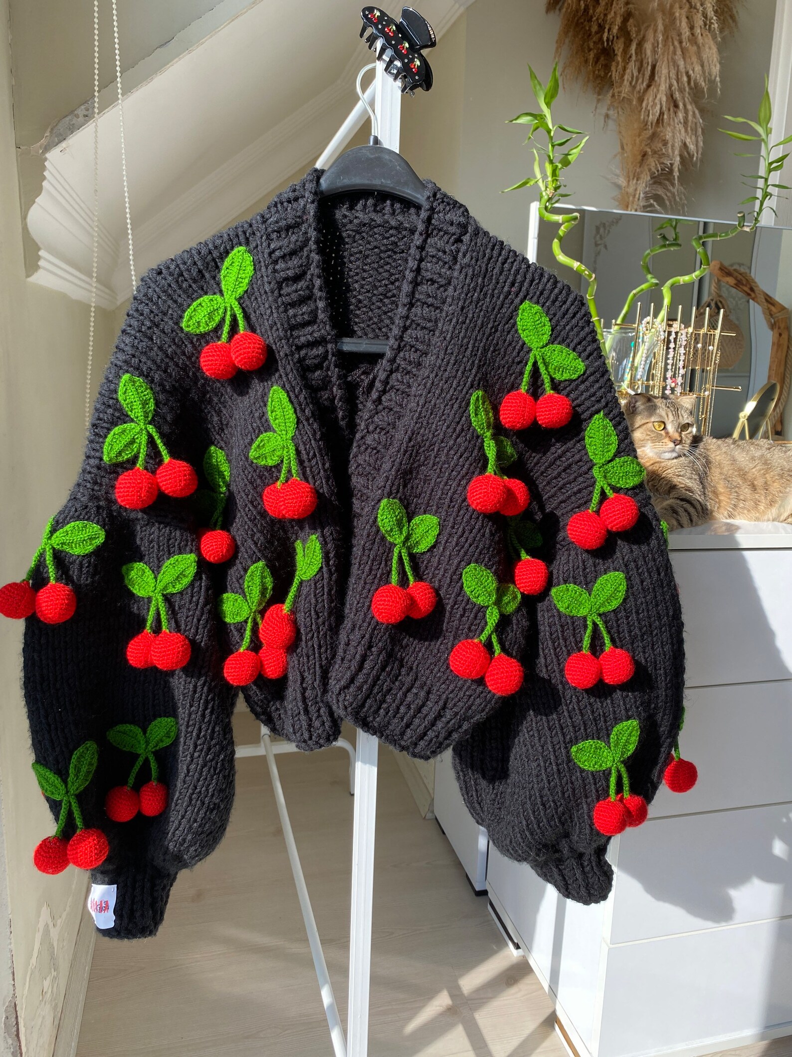 Leilayca Black Cherry Knit Cardigan 3d Red Cherry - Etsy