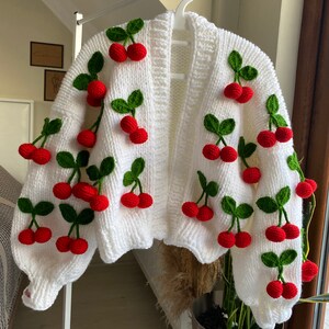 Leilayca, Cherry Cardigan , 3d Cherry Embroidered , Chunky Woman ...