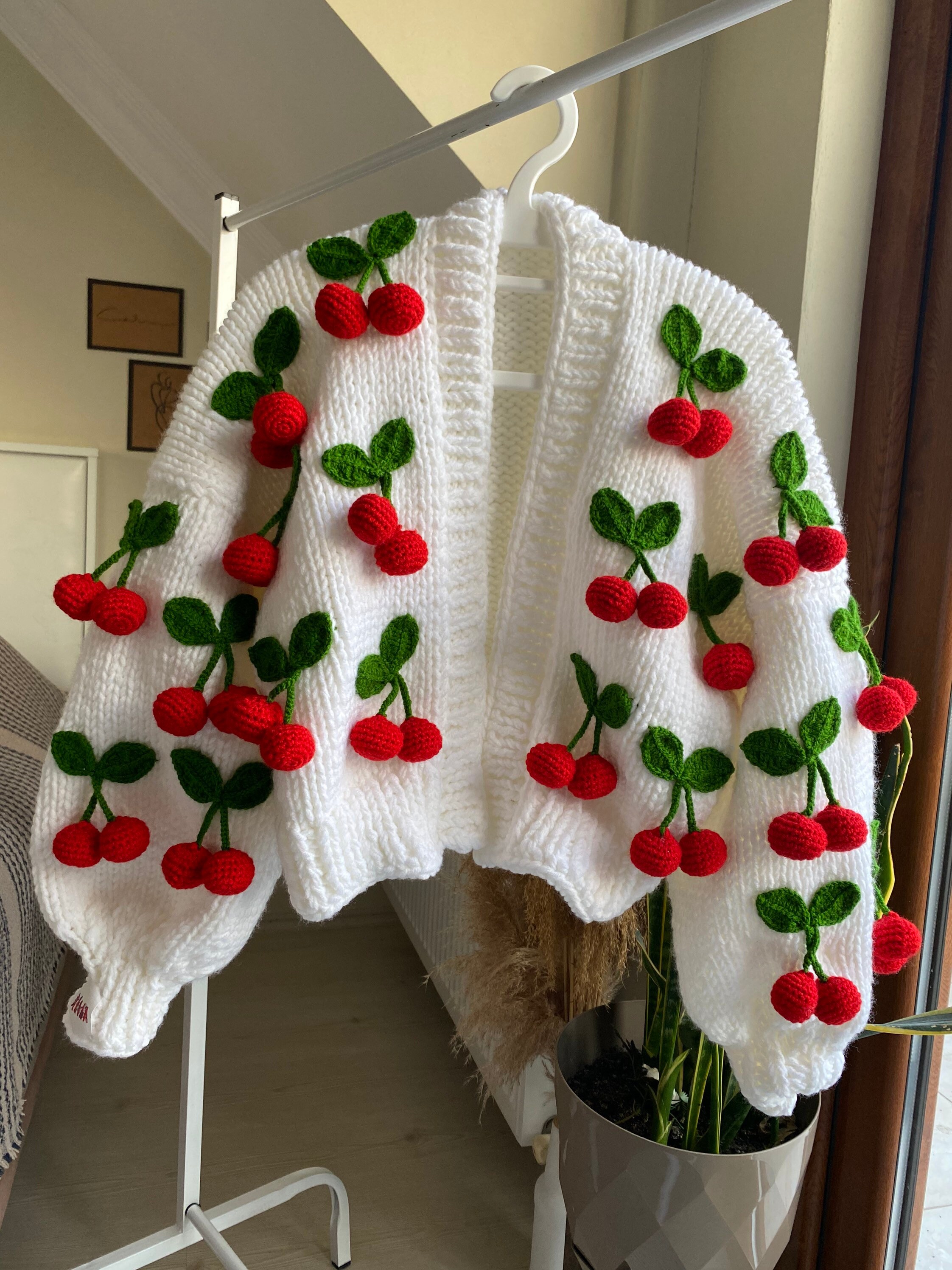 Leilayca Cherry Cardigan 3d Cherry Embroidered Chunky - Etsy