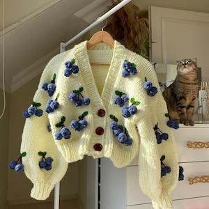 Leilayca Blueberry Knit Cardigan , Chunky Cropped Cardigan for Woman ...