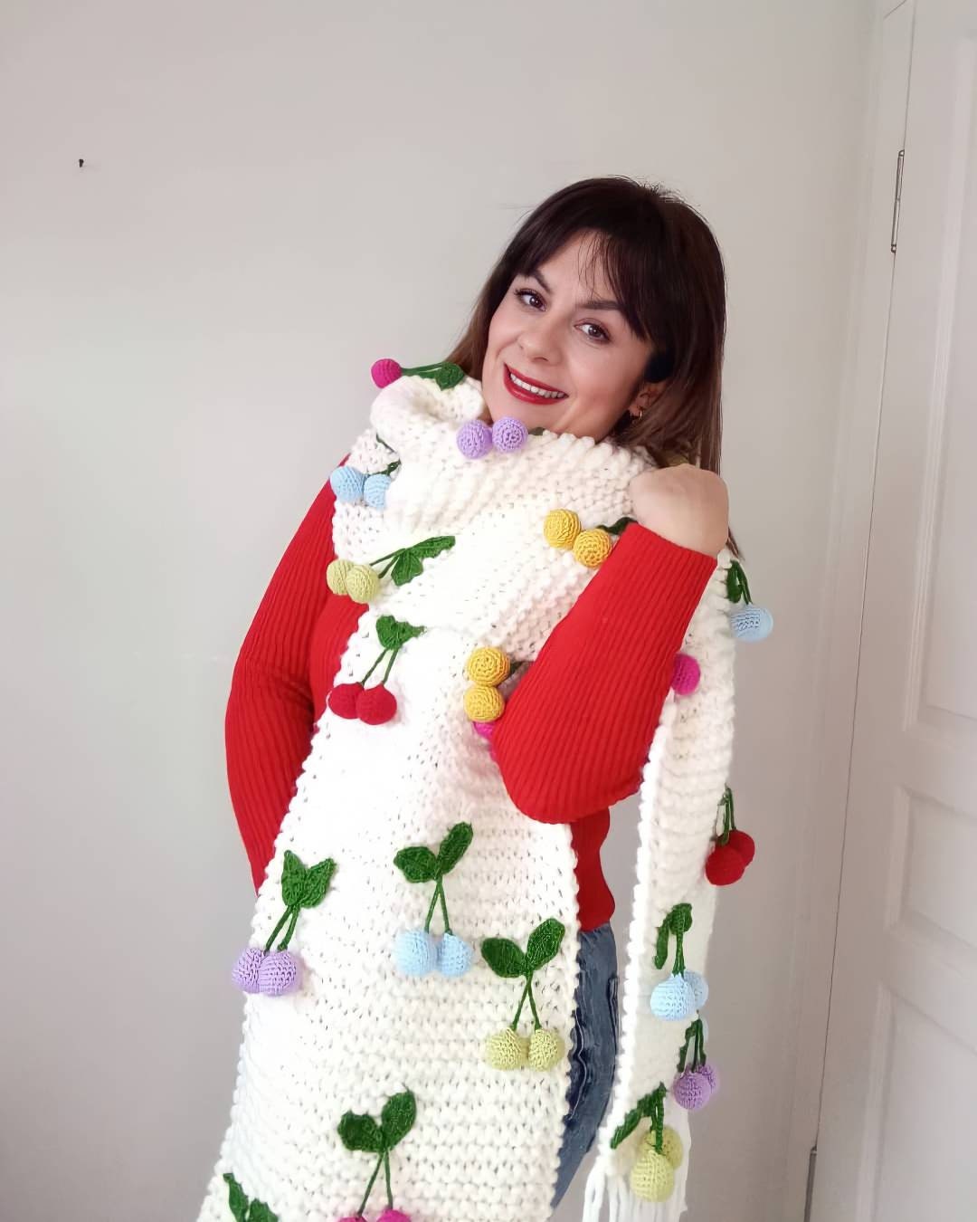Leilayca ,cherry Scarf,long Chunky Scarf, Hand Knitted Oversized Warm ...