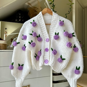 Leilayca First Love Lilac Cardigan , Chunky Cropped Cardigan for Woman ...