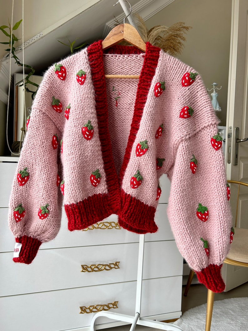 Leilayca Strawberry Cardigan cute Knitted Sweater - Etsy