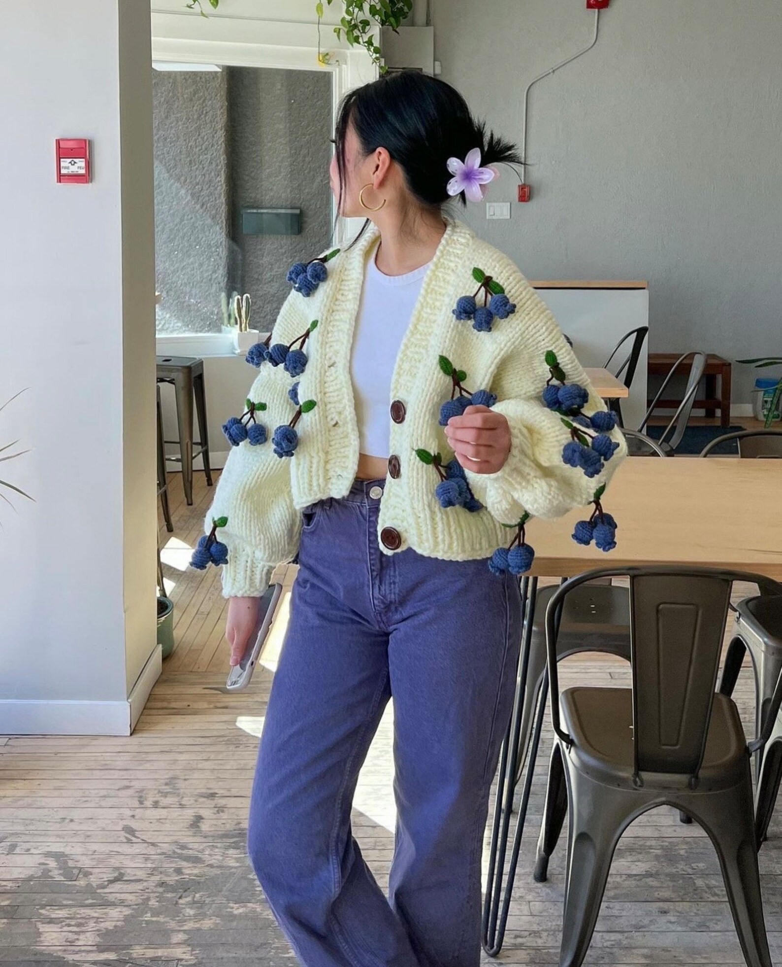 Leilayca Blueberry Knit Cardigan , Chunky Cropped Cardigan for Woman ...