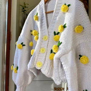 Leilayca Yellow Rose Cardigan , Chunky Cropped Cardigan for Woman ...