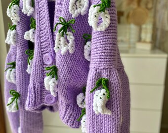 Lilac Lavender Flower Cardigan , 3d Flower Cardigan Lilac Lavender Flower Cardigan , 3d Flower Cardigan