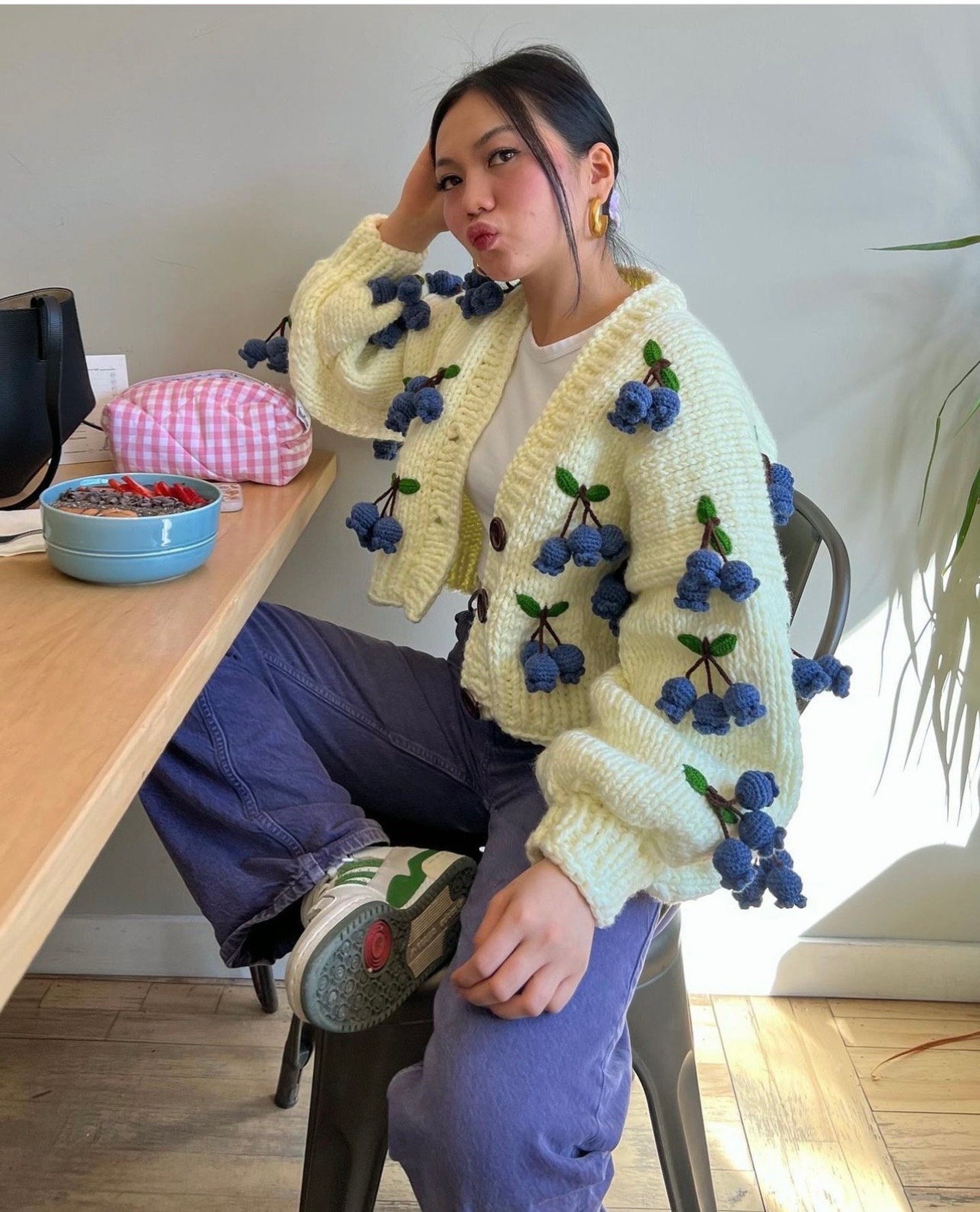 Leilayca Blueberry Knit Cardigan , Chunky Cropped Cardigan for Woman ...
